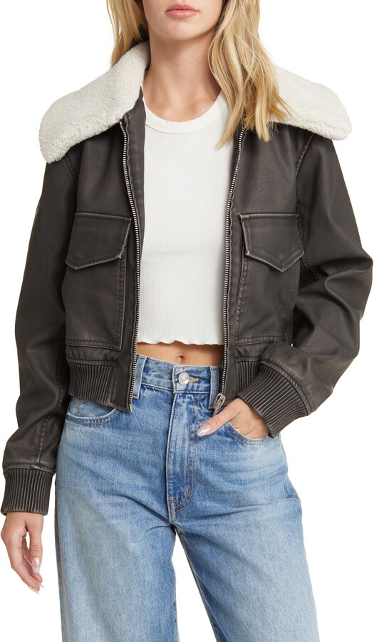 Blank NYC Faux Leather Aviator Jacket with Faux Shearling Collar ...