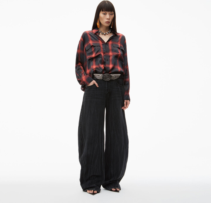 Alexander Wang Oversized Rounded Low Rise Jeans In Crease Effect ...