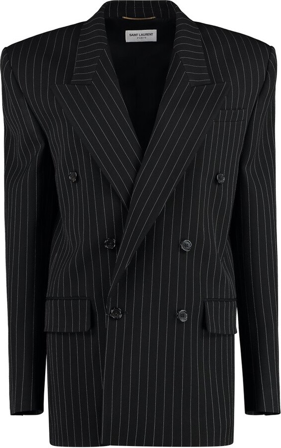 Saint Laurent Double-Breasted Striped Blazer - ShopStyle