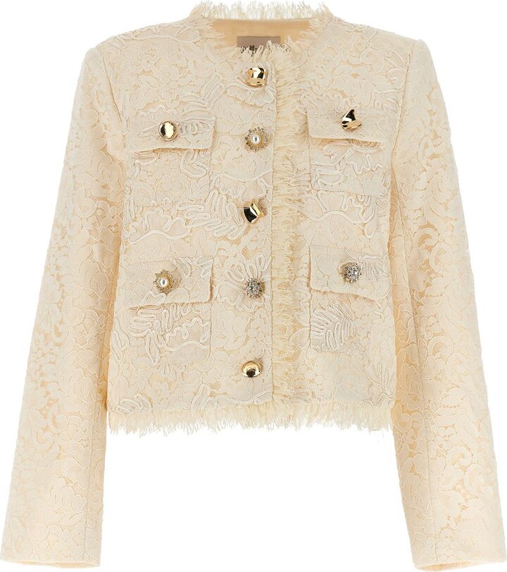 Self-Portrait 'Cream Cord Lace' jacket - ShopStyle