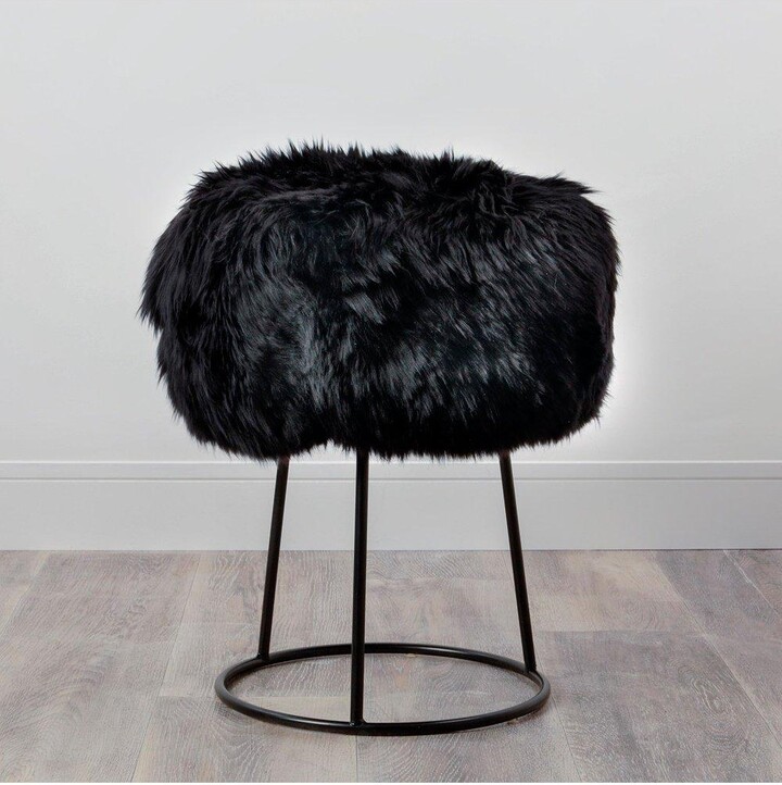 Native Natural Black Metal Sheepskin Stool - ShopStyle