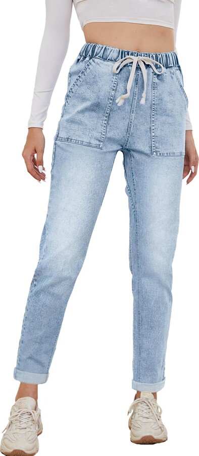 Alaster Queen Jeans Womens Straight Leg Stretch Denim Pants with Pockets High Waisted Jeans ...