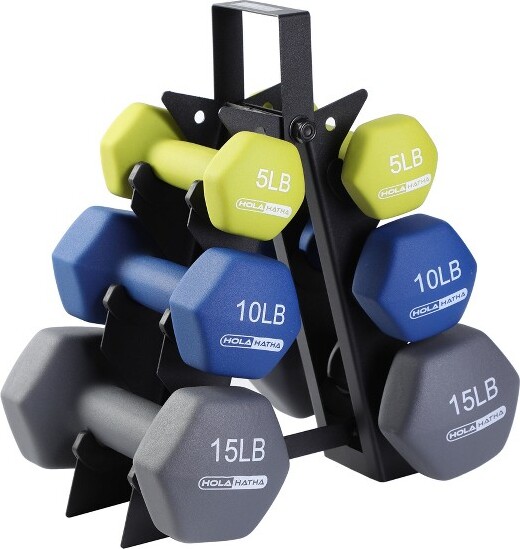 HolaHatha 5, 10, and 15 Pound Neoprene Dumbbell Free Hand Weight Set ...