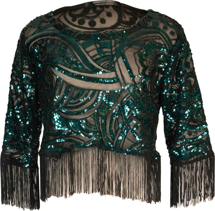 Jennafer Grace Women's Green Emerald City Sequin Fringe Top - ShopStyle