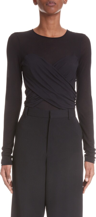 Balmain Mixed Media Drape Crossover Jersey Top - ShopStyle