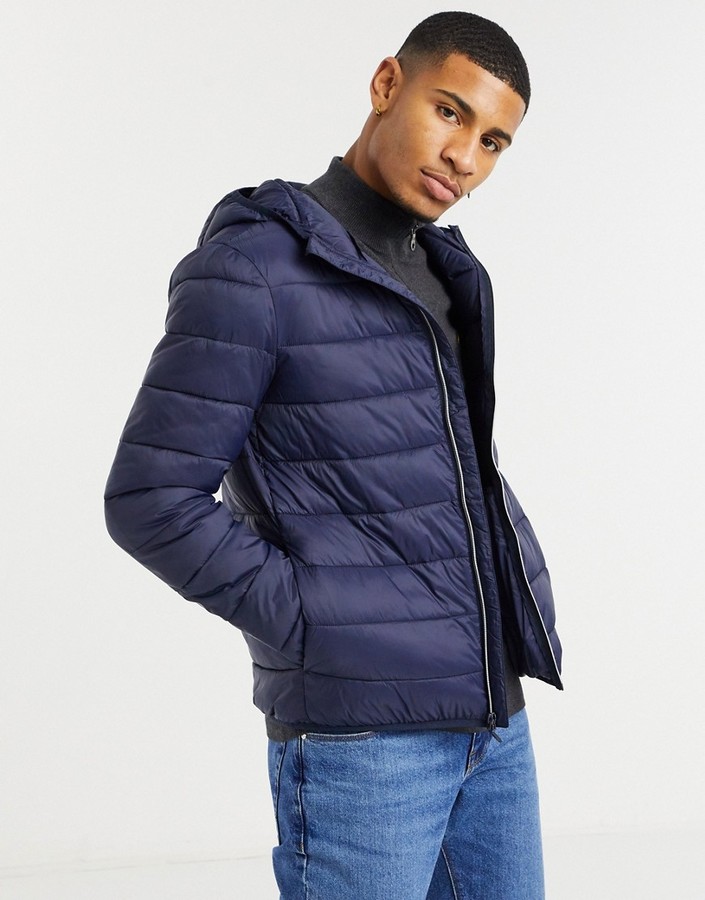 Original Penguin hooded puffer jacket in navy with small logo ...
