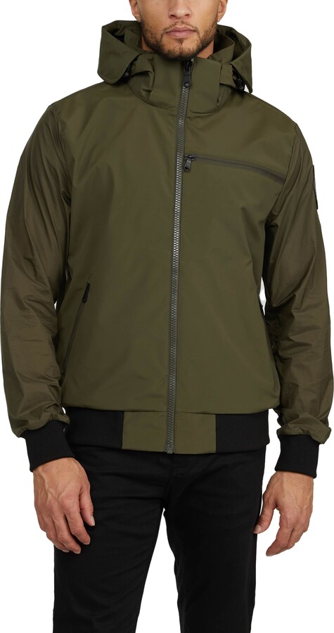 Pajar Men's Pierce Mixed-Media Rain Bomber Jacket with Fixed Hood ...