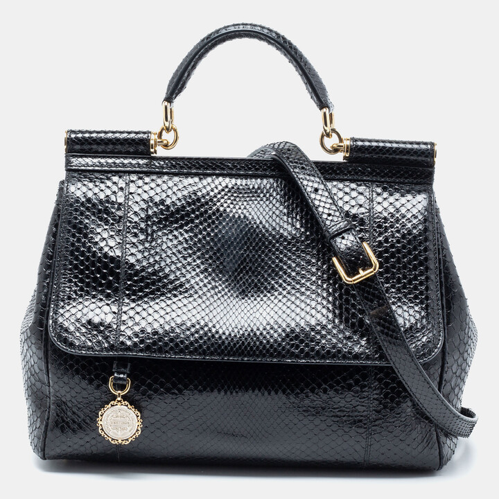 Dolce & Gabbana Black Python Large Miss Sicily Top Handle Bag - ShopStyle