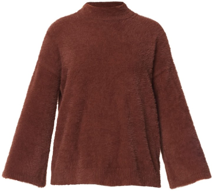 Paisie High Neck Fluffy Jumper With Wide Sleeves In Maroon - ShopStyle ...