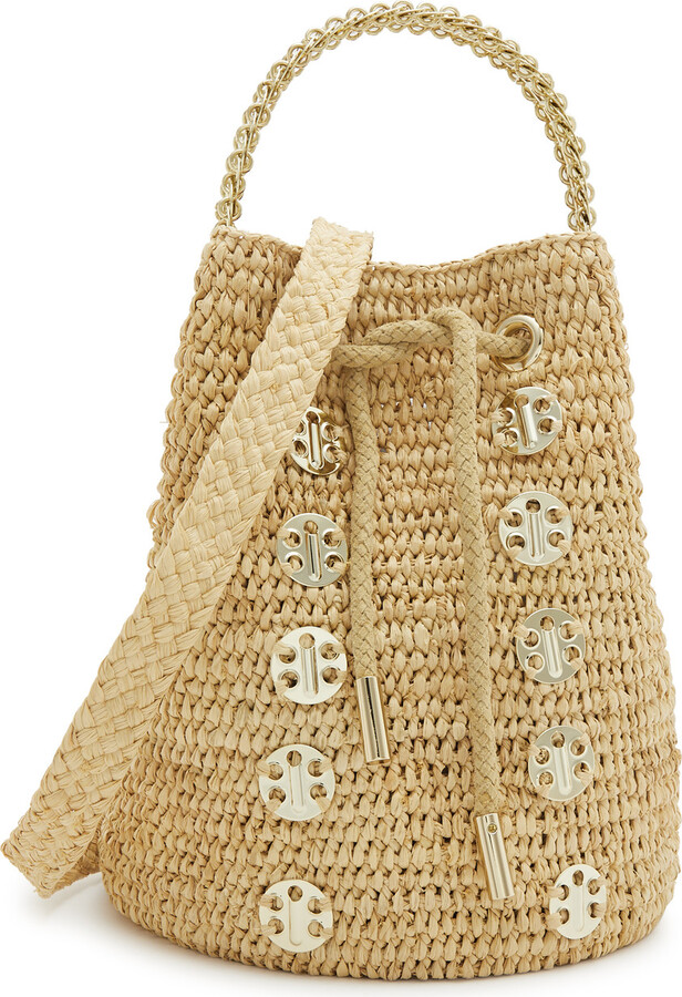 Rabanne 1969 Embellished Raffia Bucket bag - ShopStyle