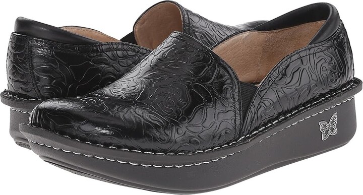 Alegria Debra Professional (Black Emboss Rose Leather) Women's Slip on ...