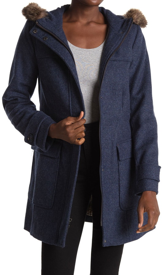 Pendleton Portland Wool Blend & Genuine Raccoon Fur Trim Duffle Coat ...