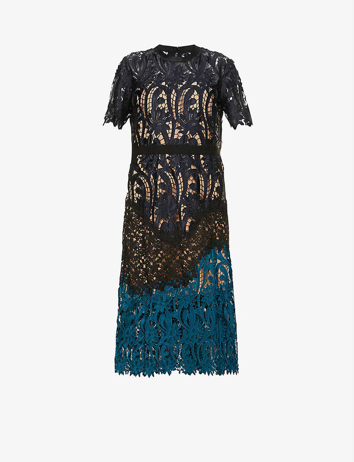 Self-Portrait Prairie scalloped-trim lace midi dress - ShopStyle