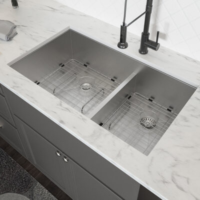 Kichae 28" L x 19" W Double Bowl Undermount Stainless Steel Kitchen ...
