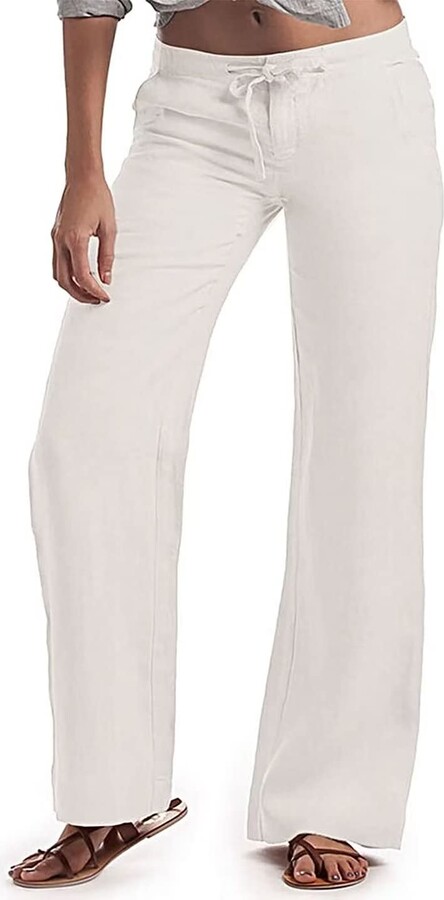 Flamingals Women’s Pants Low Waist Wide Leg Slight Stretch Drawstring ...