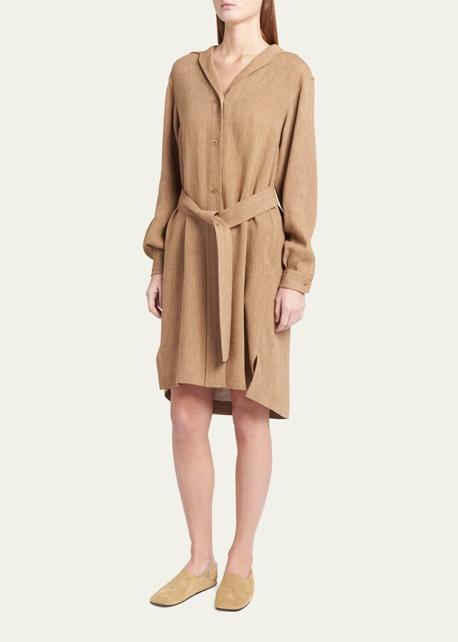 Loro Piana Birgit Summer Linen Belted Shirtdress - ShopStyle Day Dresses