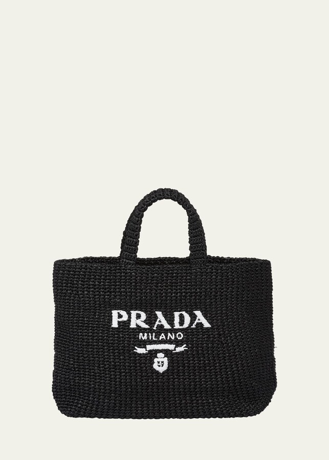 Prada Logo Striped Raffia Shoulder Bag - ShopStyle