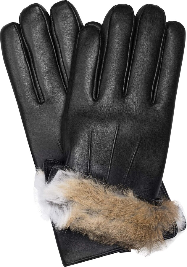 MESSERIO Authentic Sheepskin Leather Winter Gloves for Men with Rabbit ...