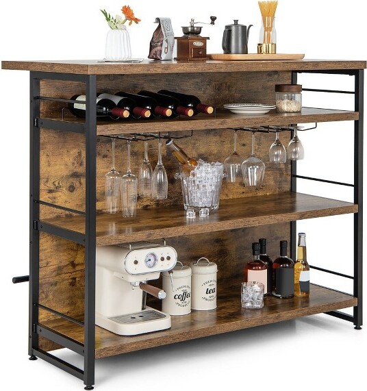 Tangkula Industrial Kitchen Island Bar Table 4-Tier Storage Shelf Wine ...