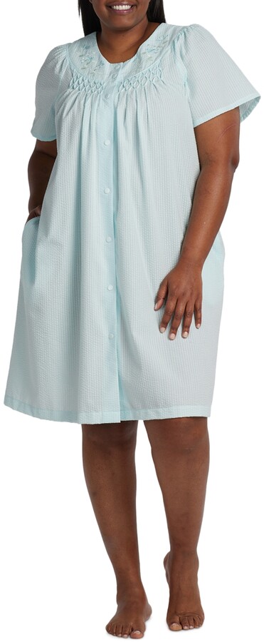 Miss Elaine Plus Size Snap-Front Short Seersucker Robe - ShopStyle