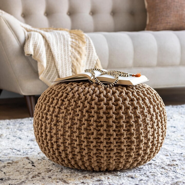 EPOWP Pouf Ottoman, Harmannsdorf Texture Camel Round Pouf Foot Rest for ...