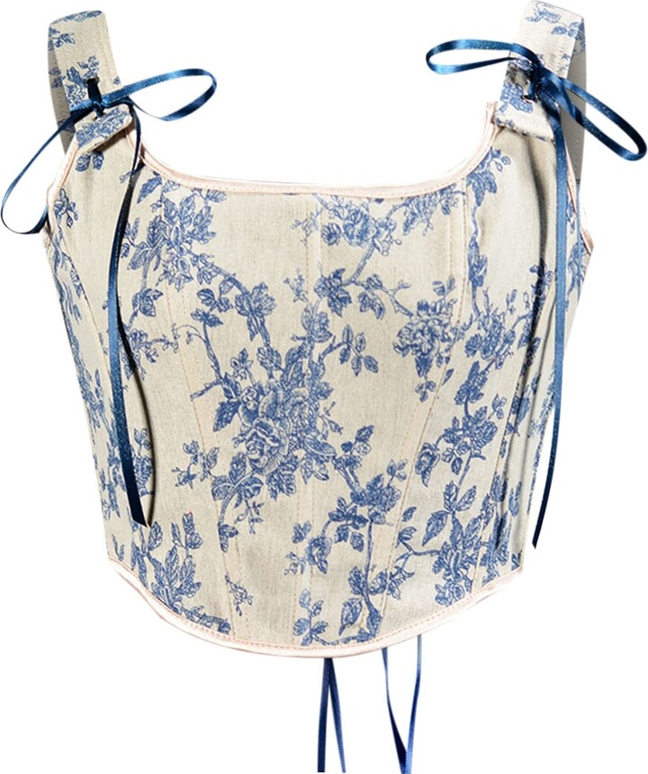 FunAloe Floral Printed Lace Up Corset Palace Corset Straps Tank Ladies ...