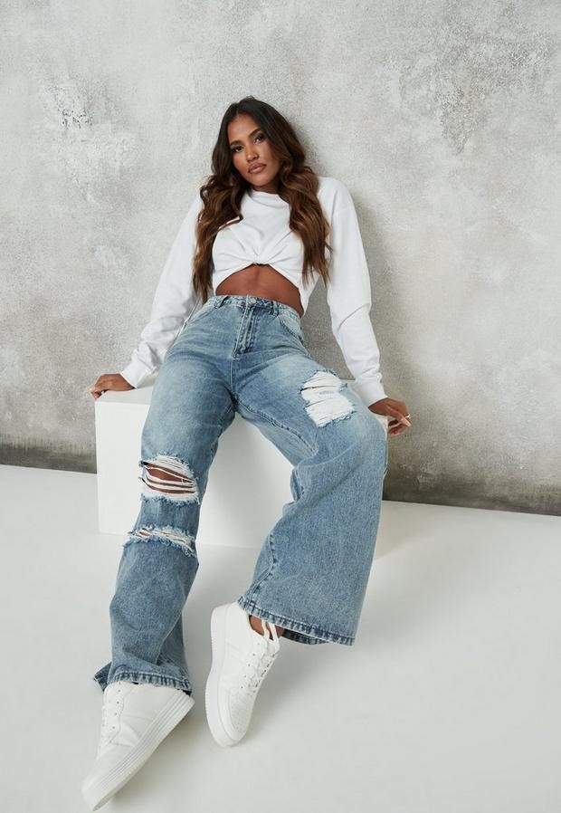 Missguided Blue Ripped Wide Leg Jeans - ShopStyle