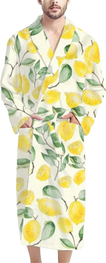 HUGS IDEA Lemon Pattern Bathrobe Funny Fresh Pajamas V Collar Dressing ...