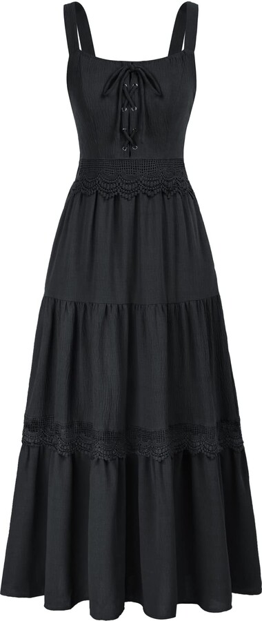 Scarlet Darkness Women Renaissance Cottagecore Dress Long Lace Smocked ...