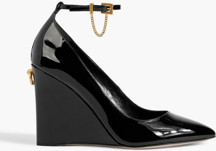 Valentino Garavani Ringstud patent-leather wedge pumps - ShopStyle