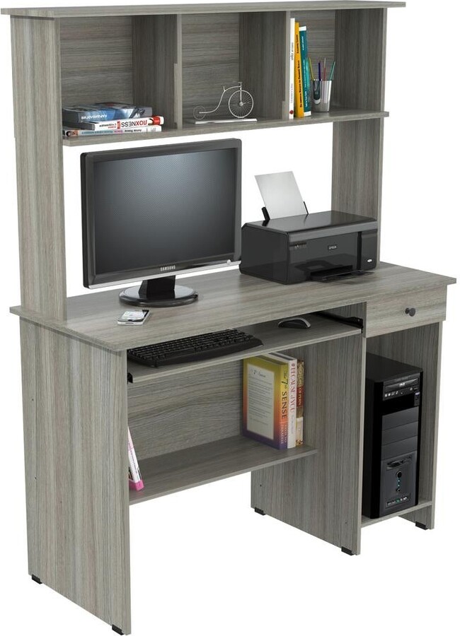 Global Pronex Traditional Laminate Computer Desk and Hutch with Storage ...