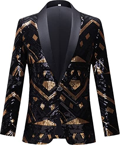 JXQXHCFS Jacket Blazer Male Suit in Men's Shiny Square Plaid Sequin ...