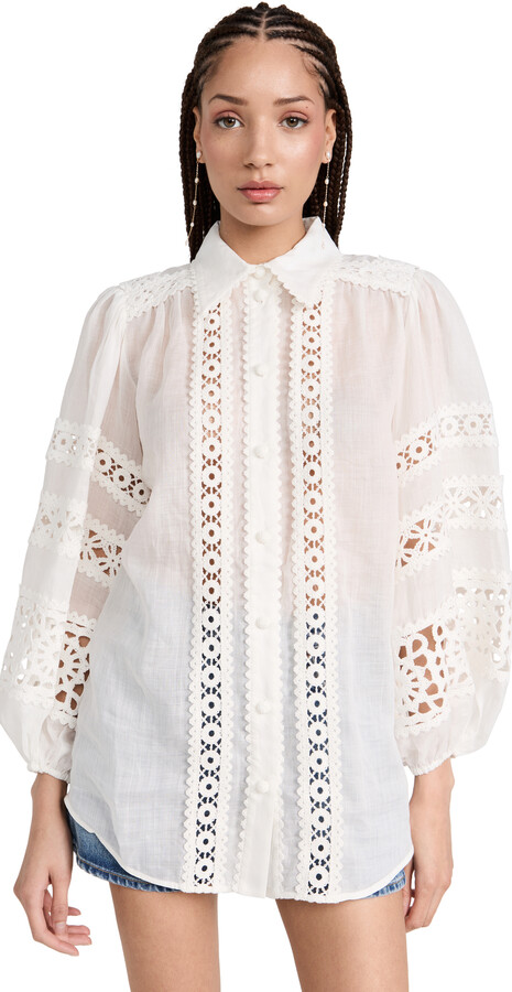 Zimmermann Devi Spliced Billow Blouse - ShopStyle Swimsuit Coverups