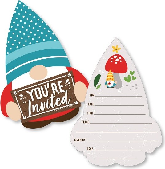 Big Dot of Happiness Garden Gnomes - Shaped Fill-In Invitations ...