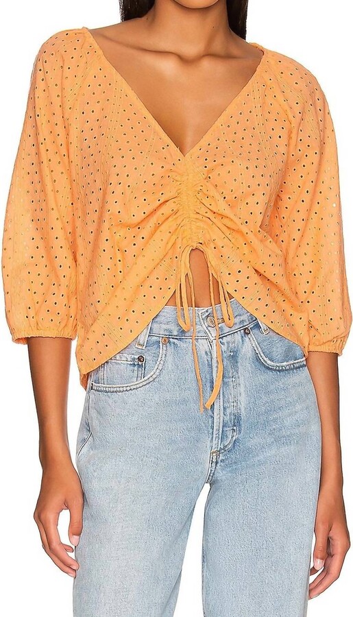 Sanctuary Eyelet Drawstring Blouse In Washed Melon - ShopStyle