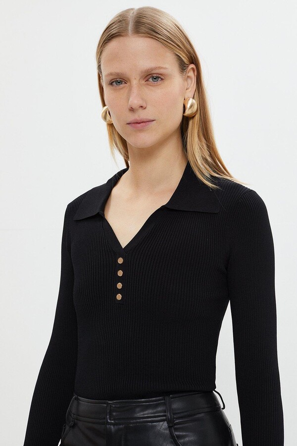 V Neck Collared Knit Jumper - ShopStyle