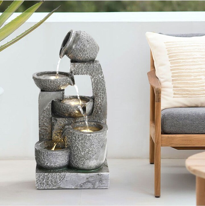 H&O Direct Cascade Solar-powered Water Fountain for Outdoors ...