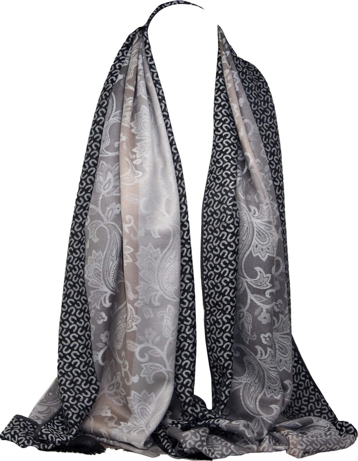 Scarf Shack Self-Embossed Reversible Two Sided Floral and Paisley Print ...
