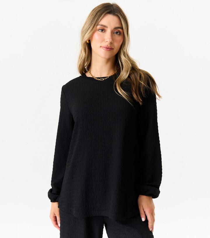 Women's Black Oversized Textured Top Gini London - ShopStyle