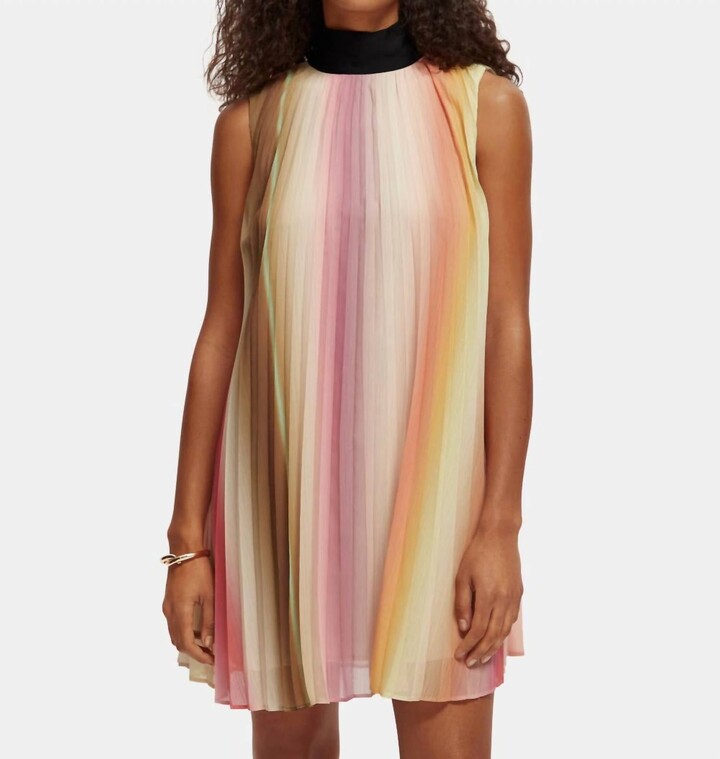Scotch & Soda Bow Pleated Mini Dress In Rainbow Ombre - ShopStyle