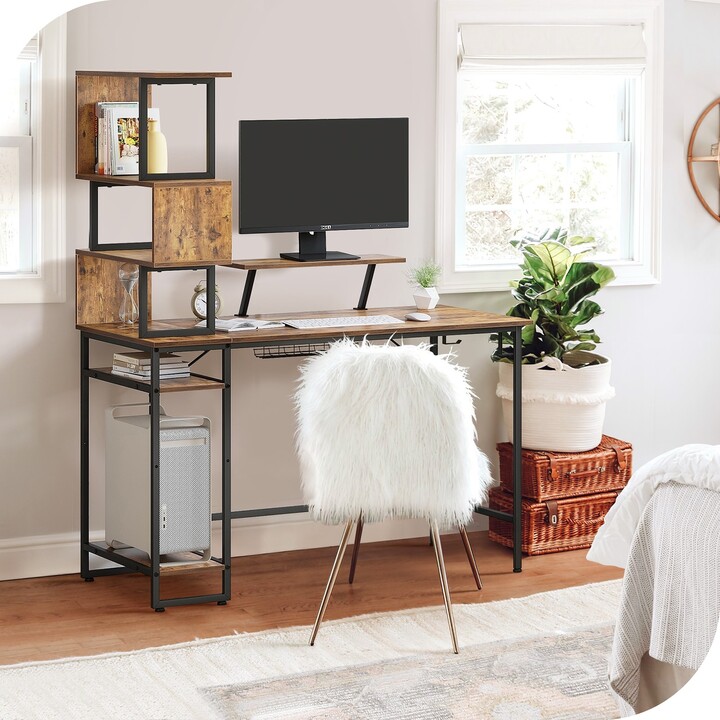 wedealfu Wood 47 Inch Computer Desk with Storage Bookshelves Modern ...