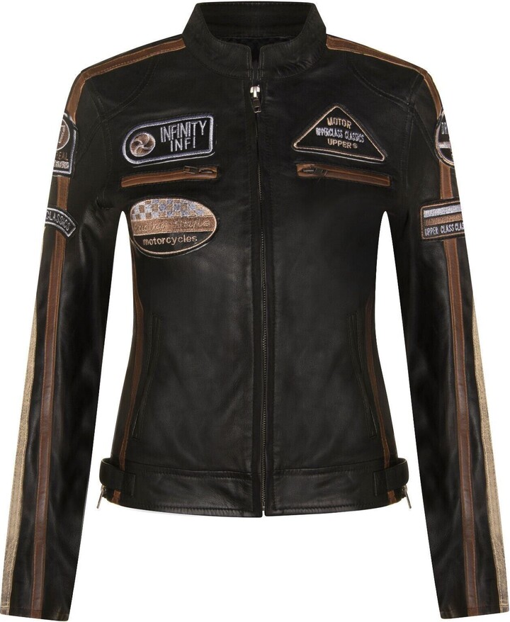Infinity Leather Biker Racing Badges Leather Jacket-Eastleigh - Black ...