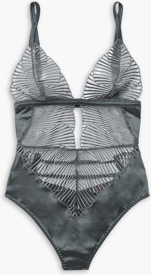 Coco de Mer London Athena cutout embroidered tulle and satin bodysuit ...