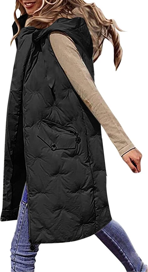 MODSGUE Women's Long Vest Sleeveless Hooded Vest with Hood Transition ...