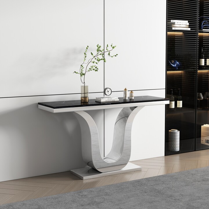 Green Scenic Modern Rectangular Marble Console Table, 0.71" Thick ...