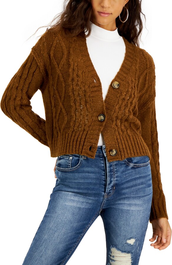 Hooked Up by IOT Juniors' Cable-Knit Button-Front Sweater - ShopStyle