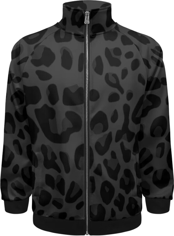 Binienty Black Leopard Print Men's Casual Varsity Jacket Vintage ...