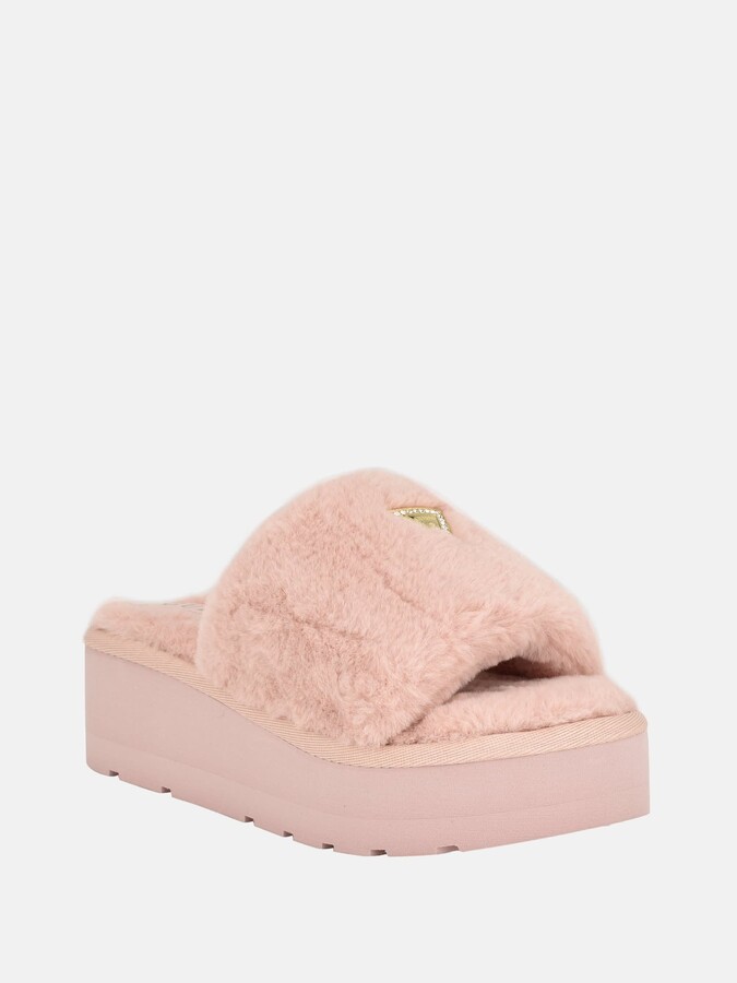 Guess Factory Synthie Shearling Platform Slippers - ShopStyle
