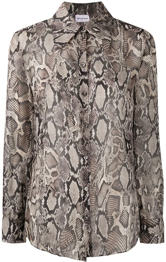 Magda Butrym Snakeskin Print Silk Blouse - ShopStyle Tops
