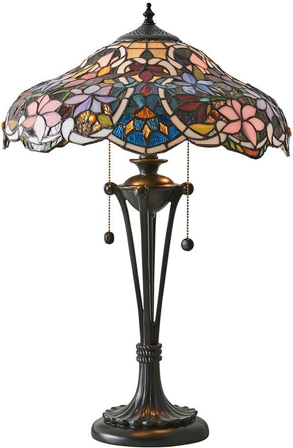 Loops Floral Tiffany Glass Design Table Lamp Light - Dark Bronze Effect ...